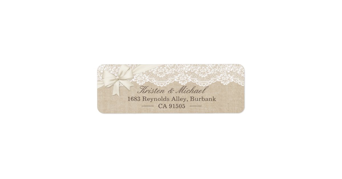 Rustic Chic Ivory Burlap Lace Ribbon Label | Zazzle