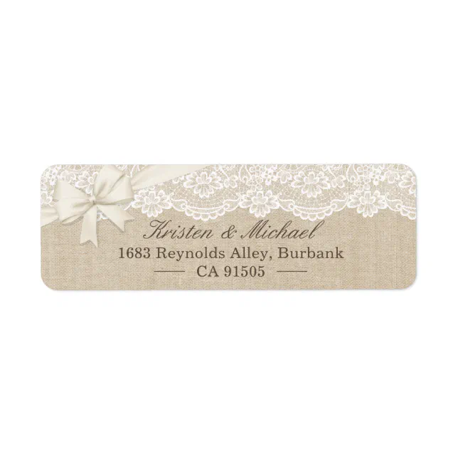Rustic Chic Ivory Burlap Lace Ribbon Label | Zazzle