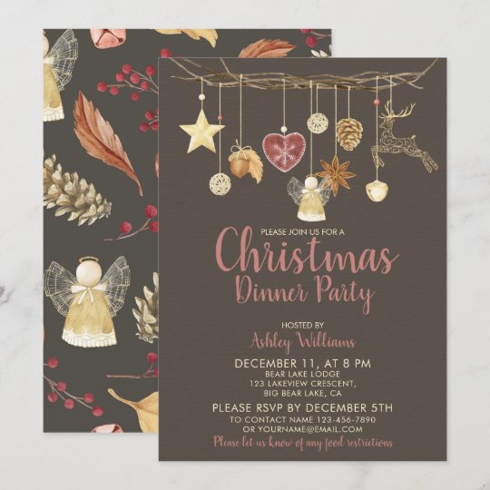 Rustic Chic Natural Christmas Dinner Party Invitation | Zazzle.com