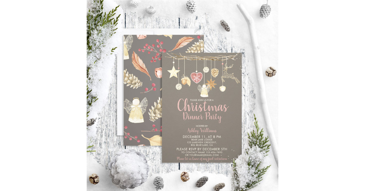 Rustic Chic Natural Christmas Dinner Party Invitation | Zazzle