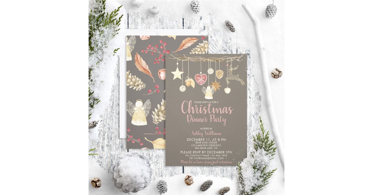 Rustic Chic Natural Christmas Dinner Party Invitation | Zazzle