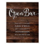 Rustic Chic OPEN BAR Party Sign Print | Zazzle