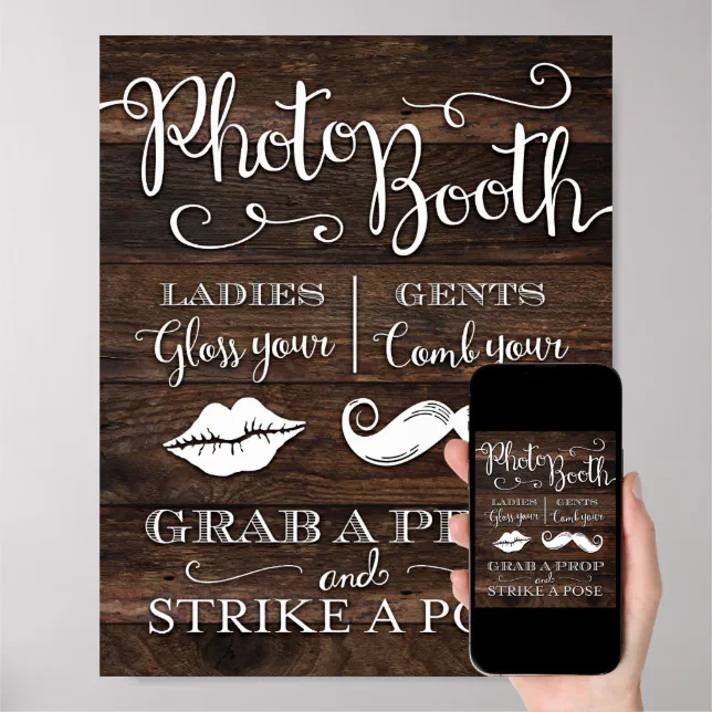 Rustic Chic PHOTO BOOTH GRAB A PROP Sign Print | Zazzle