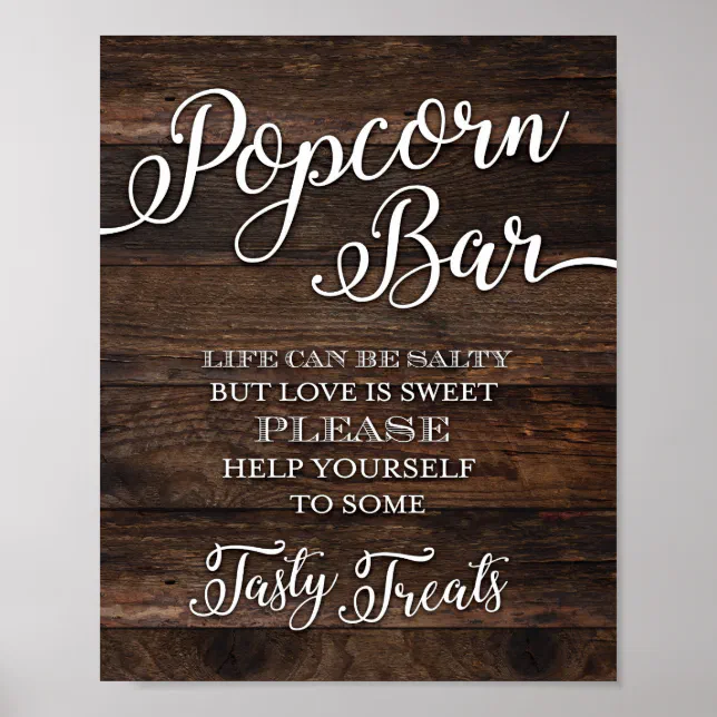 Rustic Chic POPCORN BAR HELP YOURSELF Sign Print | Zazzle