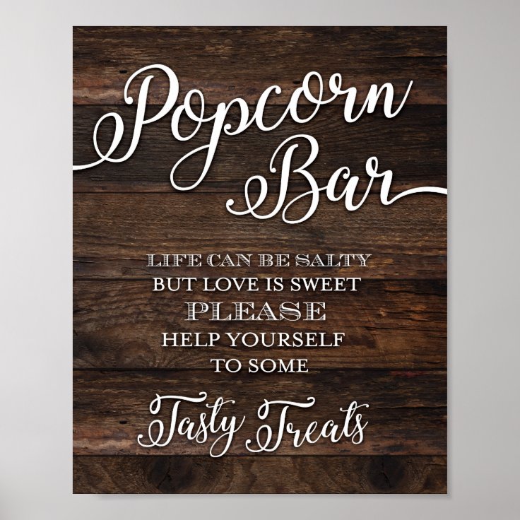 Rustic Chic POPCORN BAR HELP YOURSELF Sign Print | Zazzle