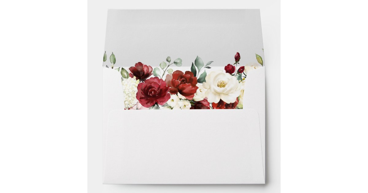 Rustic Chic Red White Rose Floral Return Address Envelope | Zazzle