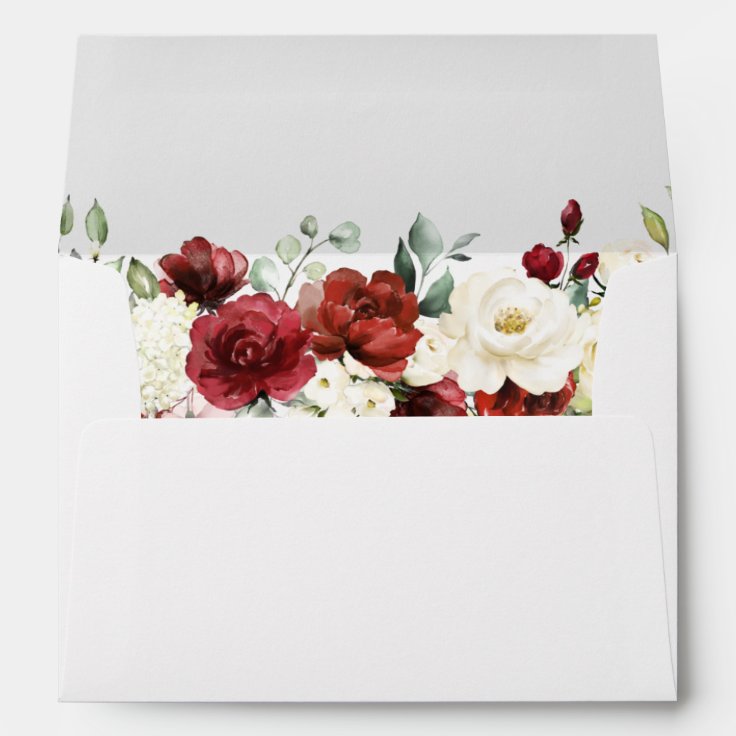 Rustic Chic Red White Rose Floral Return Address Envelope | Zazzle
