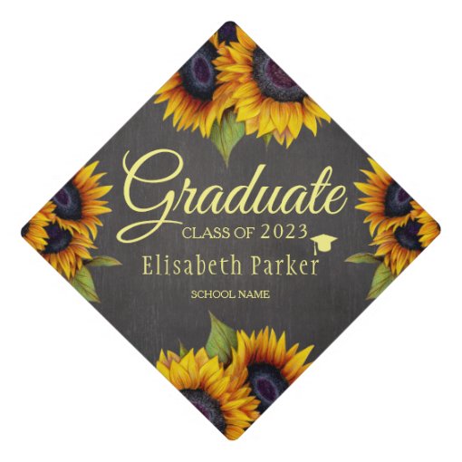 Rustic chic sunflowers elegant graduate summer graduation cap topper ...