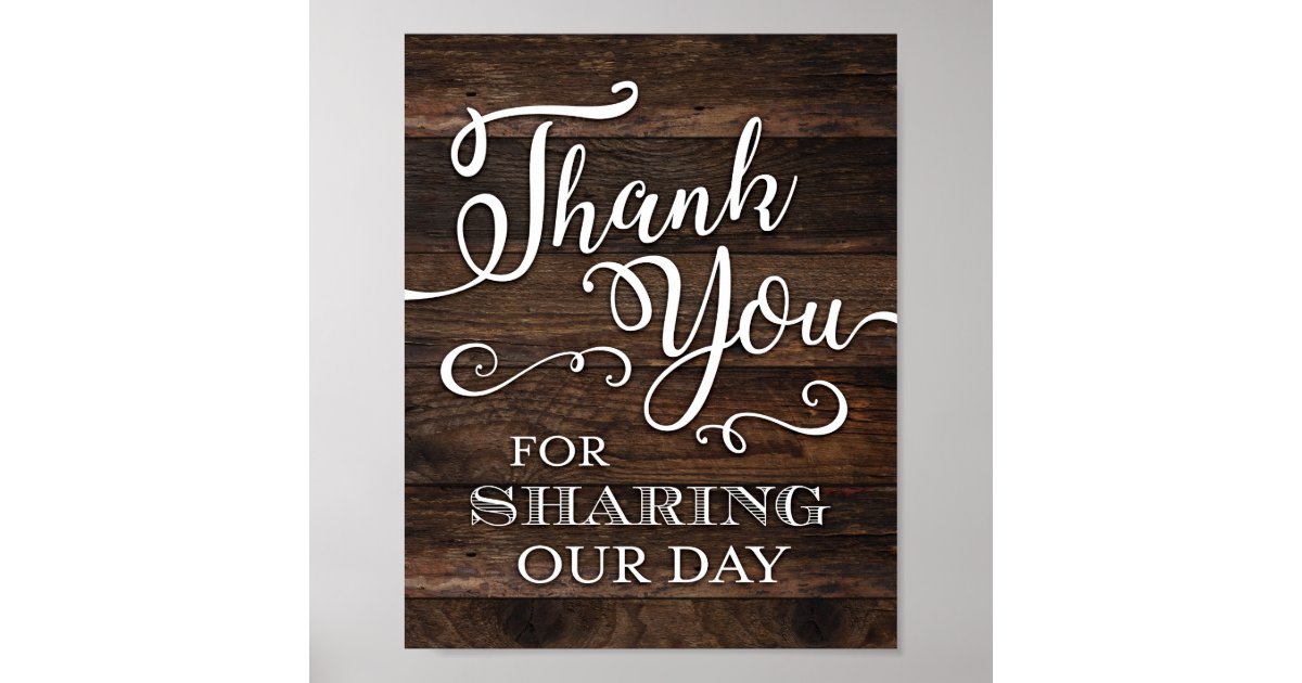 Rustic Chic THANK YOU FOR SHARING OUR DAY Print | Zazzle