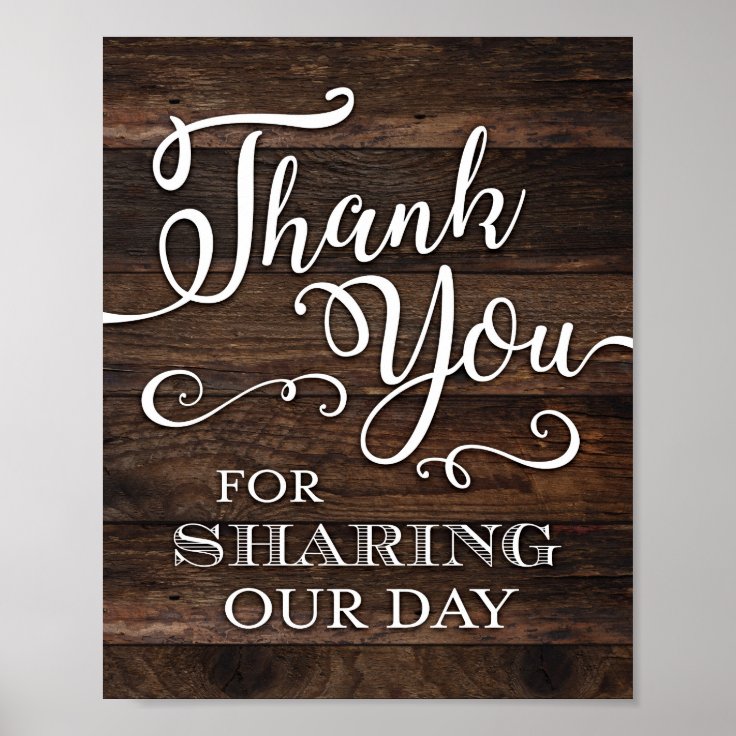 Rustic Chic THANK YOU FOR SHARING OUR DAY Print | Zazzle