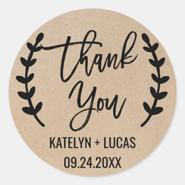 Rustic Chic Thank You Wedding Favor Stickers | Zazzle