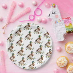 Rustic Chic Watercolor Mallard Duck Paper Plates | Zazzle