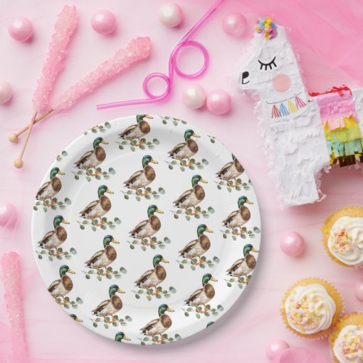 Rustic Chic Watercolor Mallard Duck Paper Plates | Zazzle