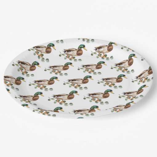 Rustic Chic Watercolor Mallard Duck Paper Plates | Zazzle