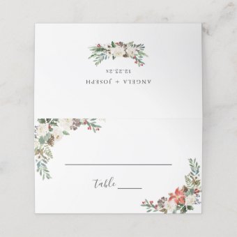 Rustic Chic Winter Floral Wedding Table Place Card | Zazzle
