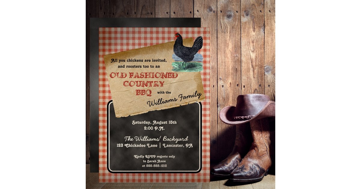 Rustic Chicken Backyard Cookout BBQ Picnic Invitation | Zazzle