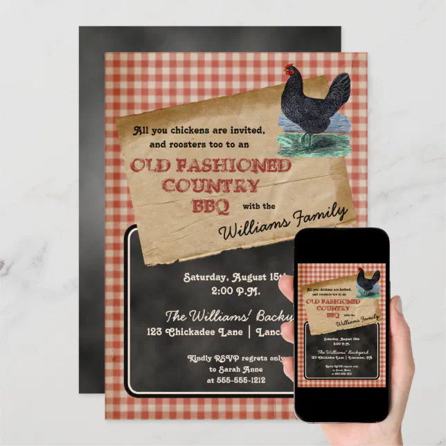 Rustic Chicken Backyard Cookout BBQ Picnic Invitation | Zazzle