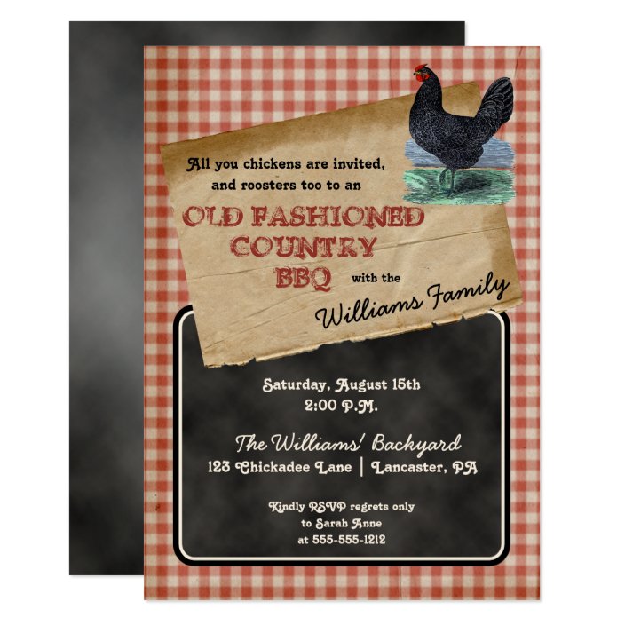 Rustic Chicken Backyard Cookout BBQ Picnic Invitation | Zazzle.com