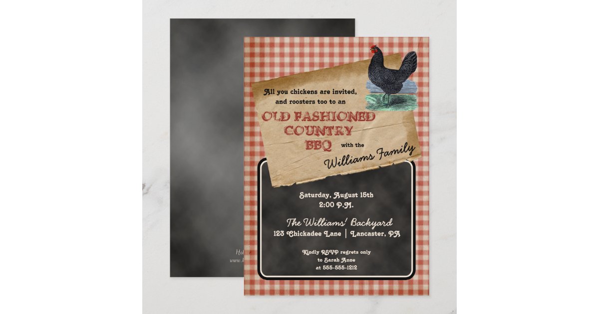 Rustic Chicken Backyard Cookout BBQ Picnic Invitation | Zazzle