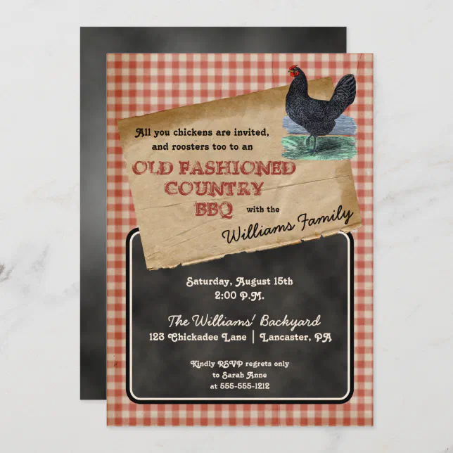 Rustic Chicken Backyard Cookout BBQ Picnic Invitation | Zazzle