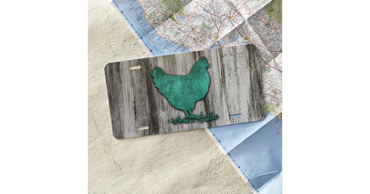 Rustic Chicken (Blue) License Plate | Zazzle