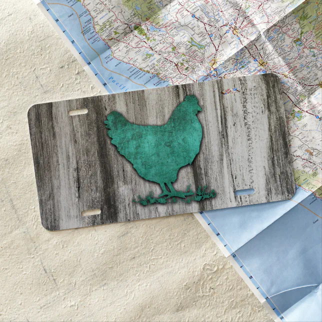Rustic Chicken (Blue) License Plate | Zazzle