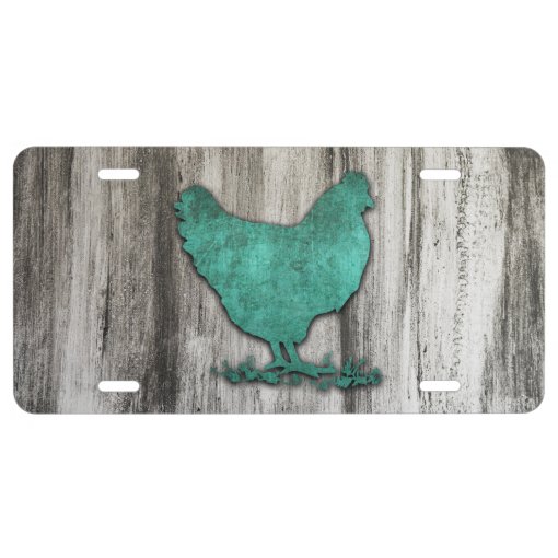Rustic Chicken (Blue) License Plate | Zazzle