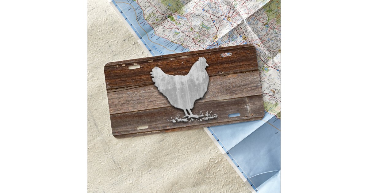 Rustic Chicken (Brown Boards) License Plate | Zazzle