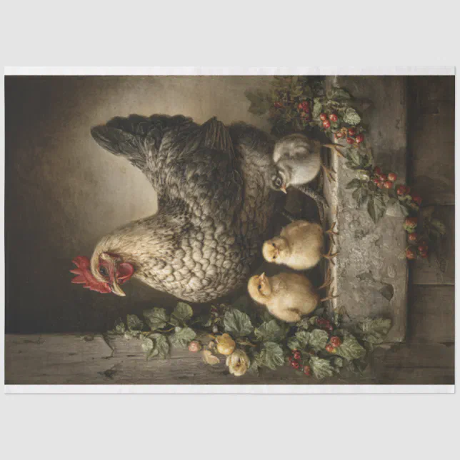 Rustic Chicken Hen with Chicks Decoupage Tissue Paper | Zazzle
