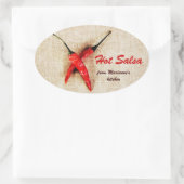 rustic chili peppers hot salsa sauce oval sticker | Zazzle