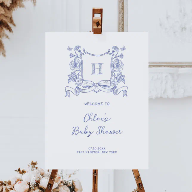Rustic Chinoiserie Bow Crest Baby Shower Welcome Foam Board | Zazzle