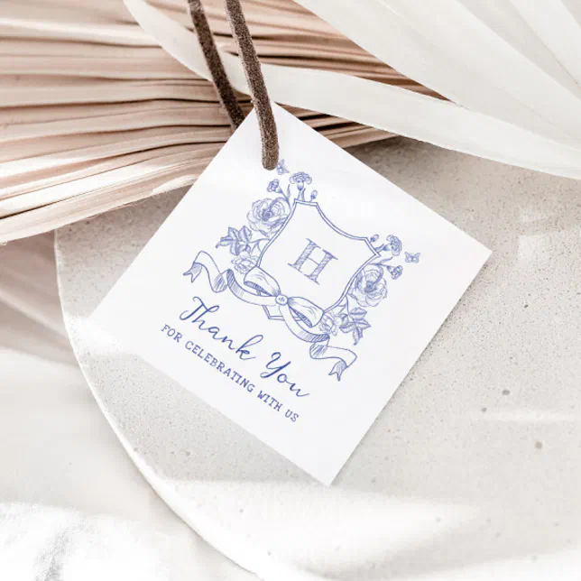 Rustic Chinoiserie Bow Floral Crest Baby Shower Favor Tags | Zazzle