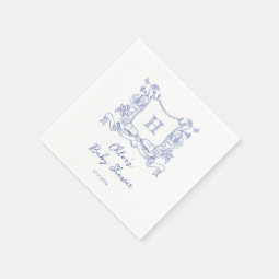 Rustic Chinoiserie Bow Floral Crest Baby Shower Napkins | Zazzle