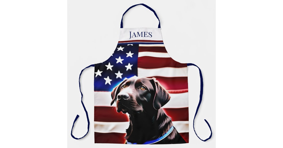 Rustic Chocolate Lab on Flag Apron | Zazzle