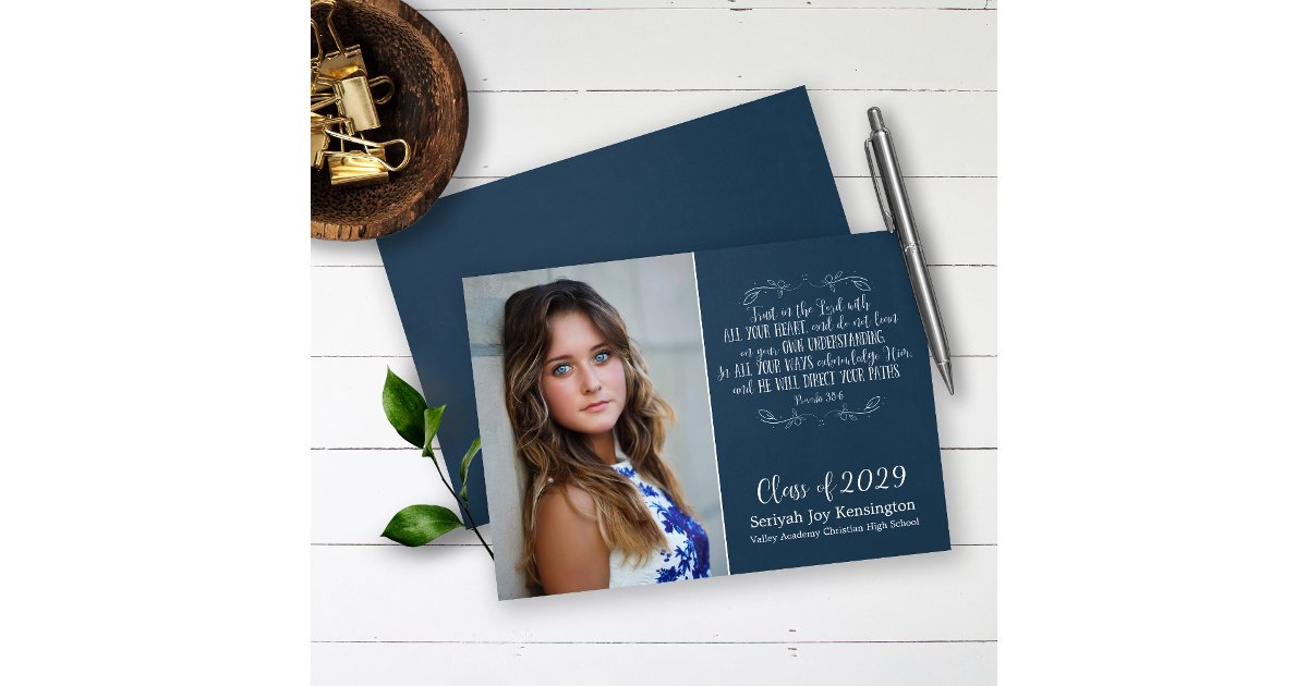 Rustic Christian Bible Verse Graduation Photo Invitation | Zazzle