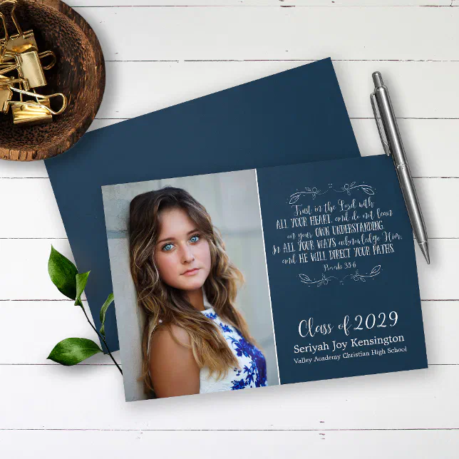 Rustic Christian Bible Verse Graduation Photo Invitation | Zazzle