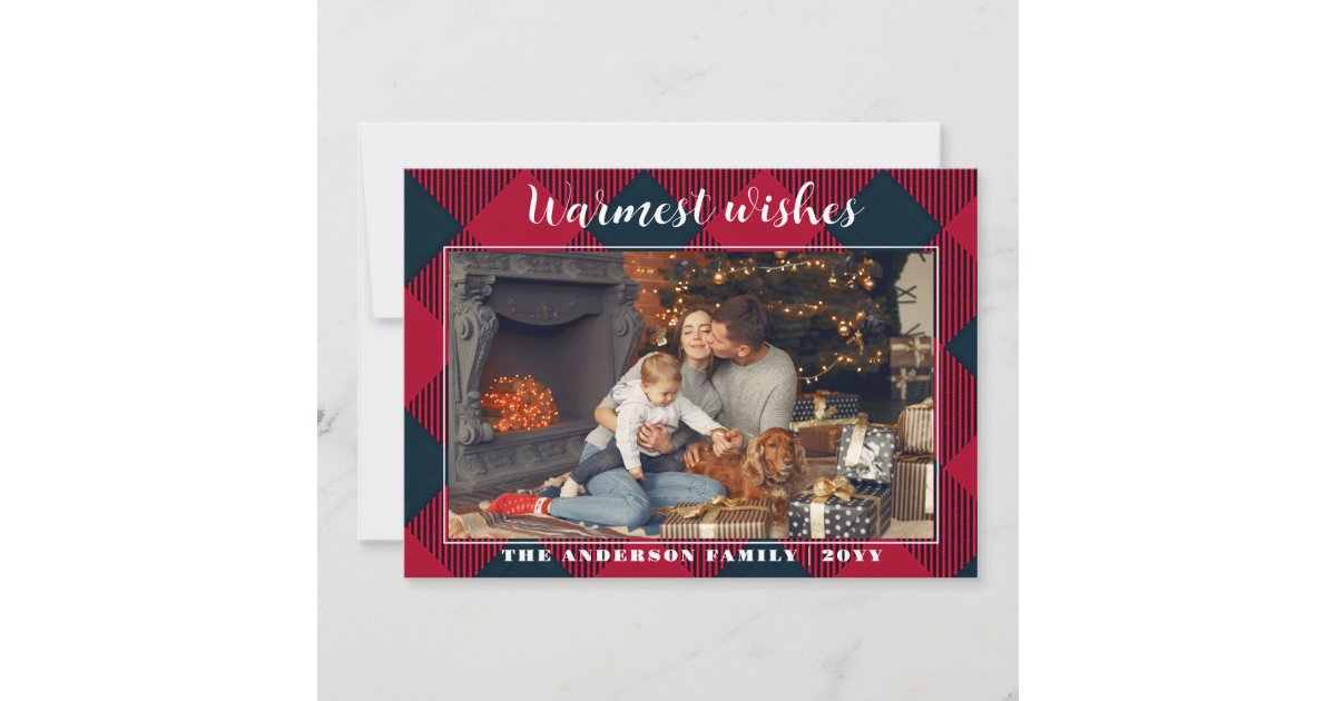 Rustic Christmas Card, red plaid Holiday Card | Zazzle