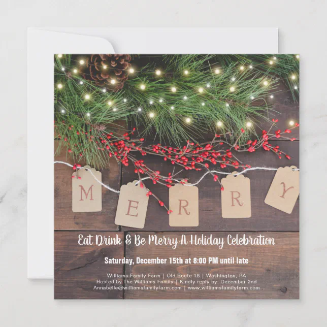 Rustic Christmas Country Holiday Party Invitation | Zazzle