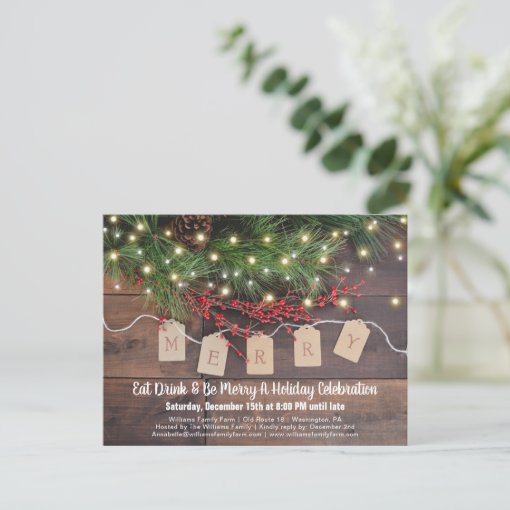 Rustic Christmas Country Holiday Party Invitation Postcard | Zazzle