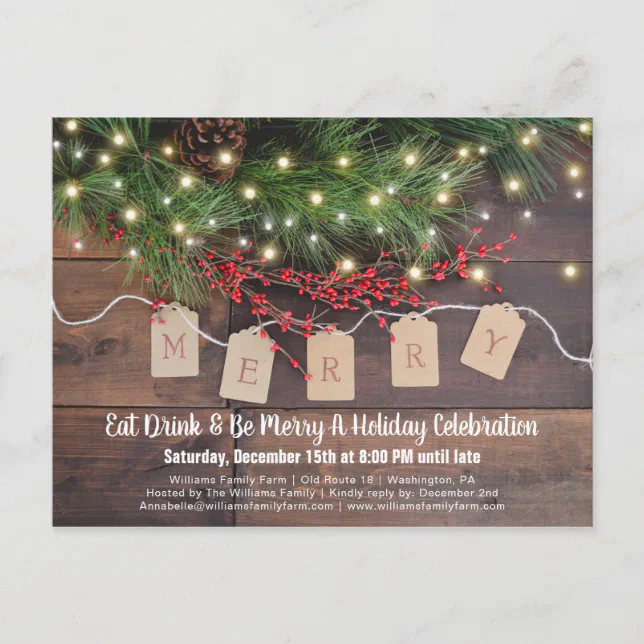 Rustic Christmas Country Holiday Party Invitation Postcard | Zazzle