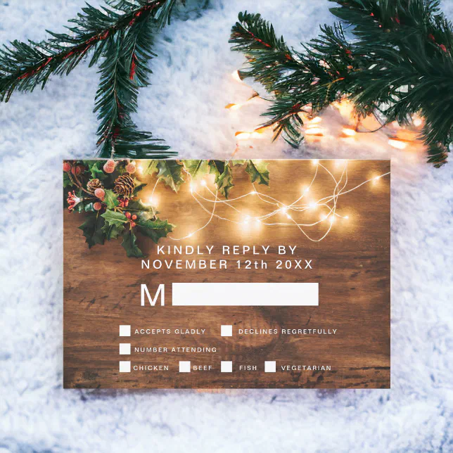 Rustic Christmas country mistletoe rsvp wedding | Zazzle