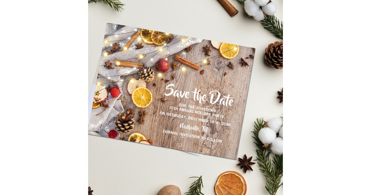 Rustic Christmas Festive Holiday Party Announcement Postcard | Zazzle