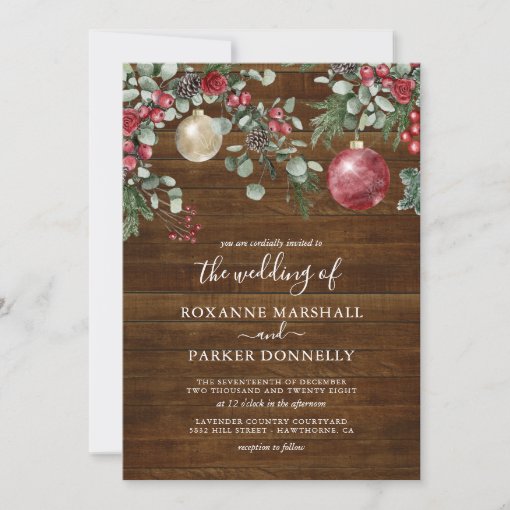 Rustic Christmas Floral Winter Wedding Invitation | Zazzle