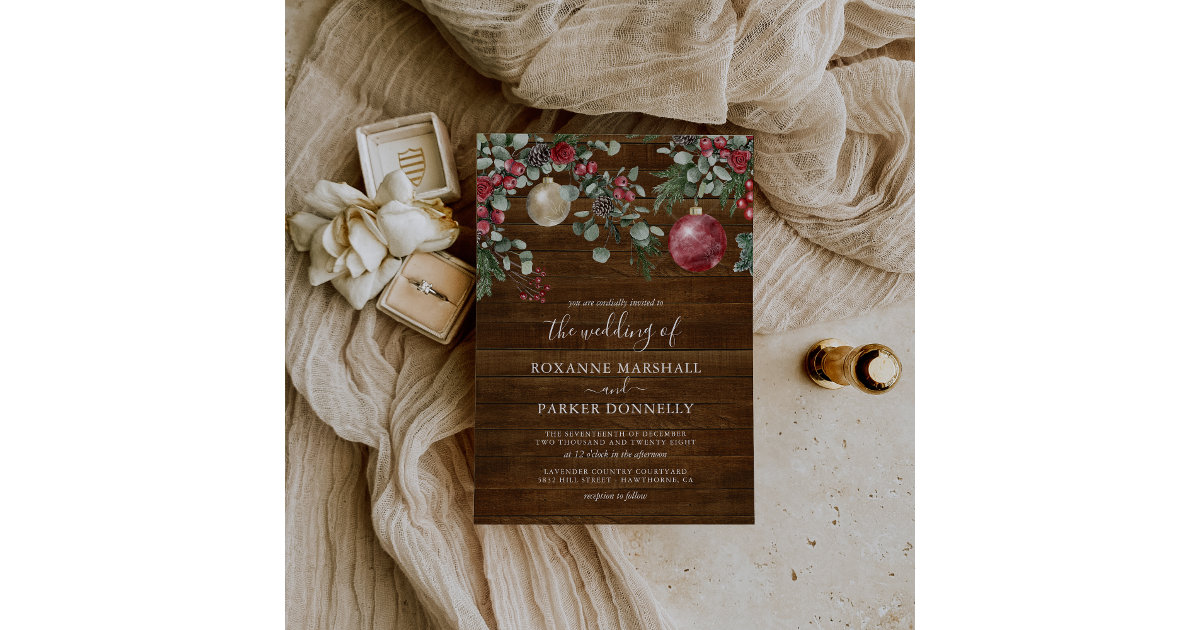 Rustic Christmas Floral Winter Wedding Invitation | Zazzle