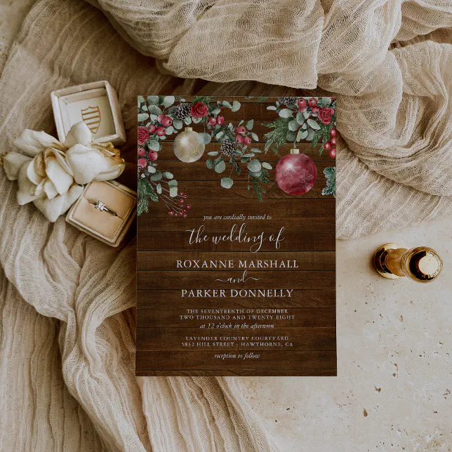 Rustic Christmas Floral Winter Wedding Invitation | Zazzle