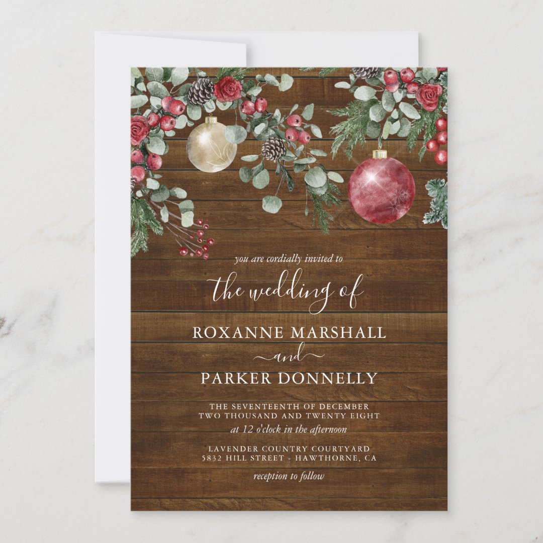 Rustic Christmas Floral Winter Wedding Invitation | Zazzle