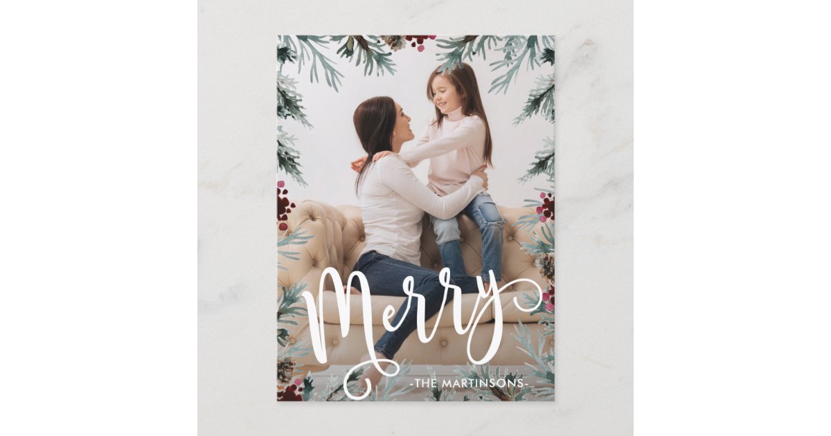 Rustic Christmas Frame Photo Holiday Postcard | Zazzle