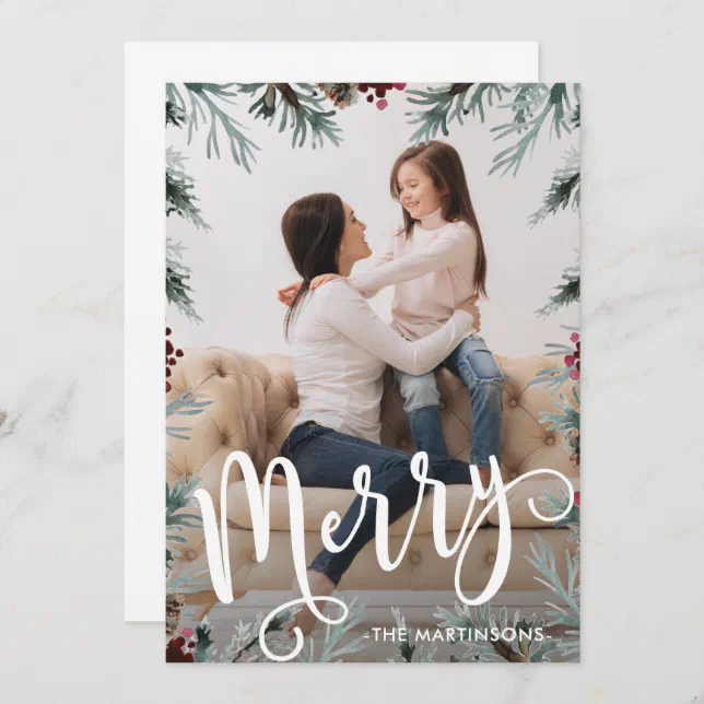 Rustic Christmas Frame Photo with Message Holiday Card | Zazzle