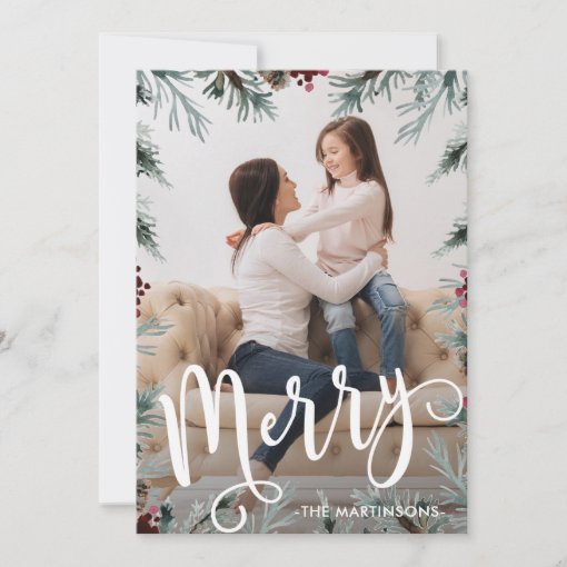 Rustic Christmas Frame Two Photo Holiday Card | Zazzle