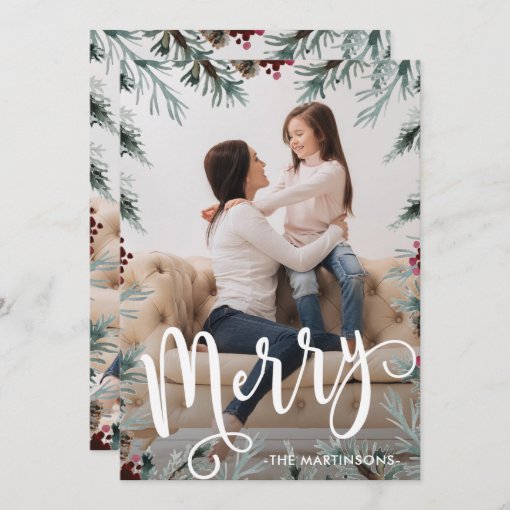 Rustic Christmas Frame Two Photo Holiday Card | Zazzle